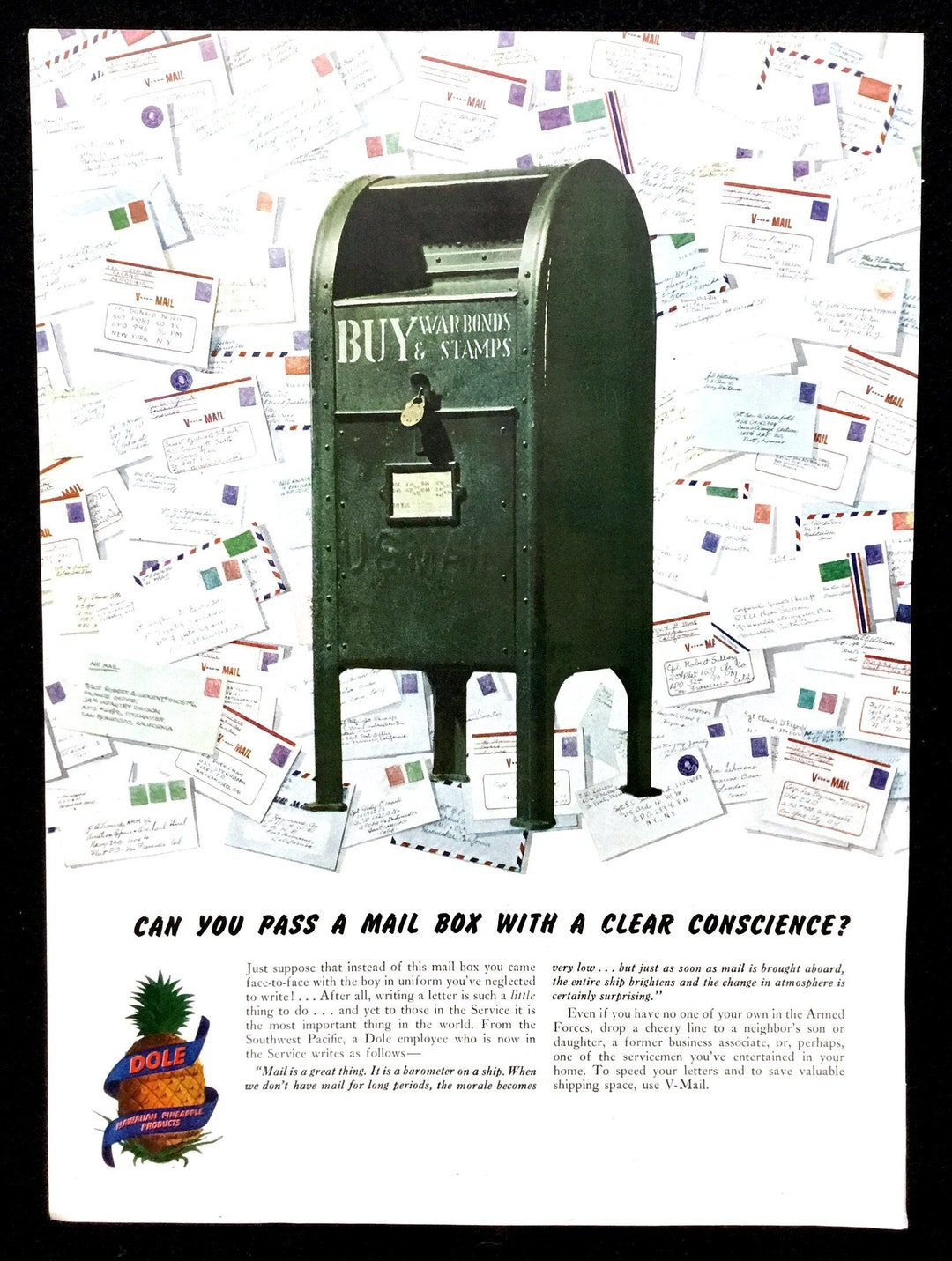 1945 Dole Vintage Ad, Advertising Art, Pineapple, WWII, Magazine Ad ...