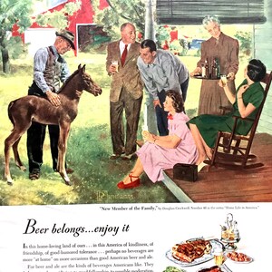 1950 "beer Belongs" Vintage Ad, Advertising Art, Pony, Magazine Ad, Print Ad, Advertisement ...