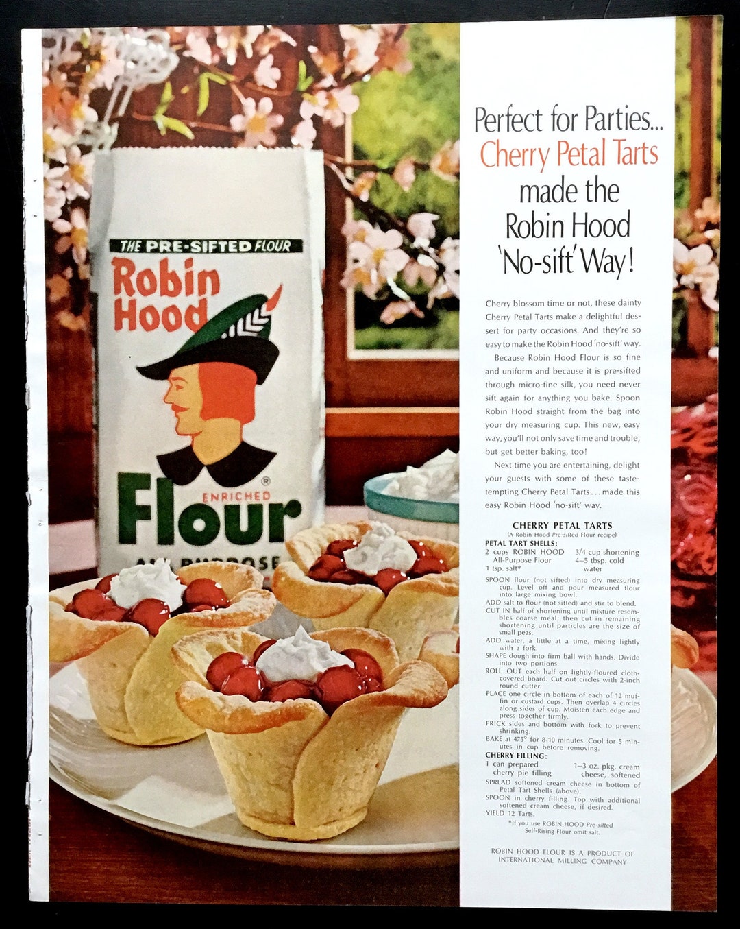 1963 Robin Hood Flour Ad, Cherry Tarts Recipe, Vintage Magazine Print ...