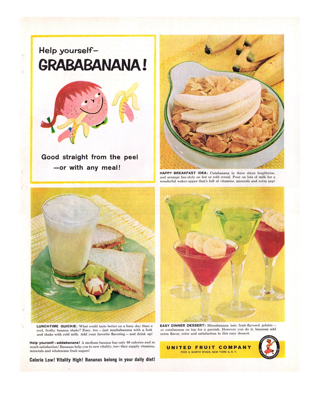 1959 United Fruit Company Vintage Ad, Bananas, Advertising Art ...
