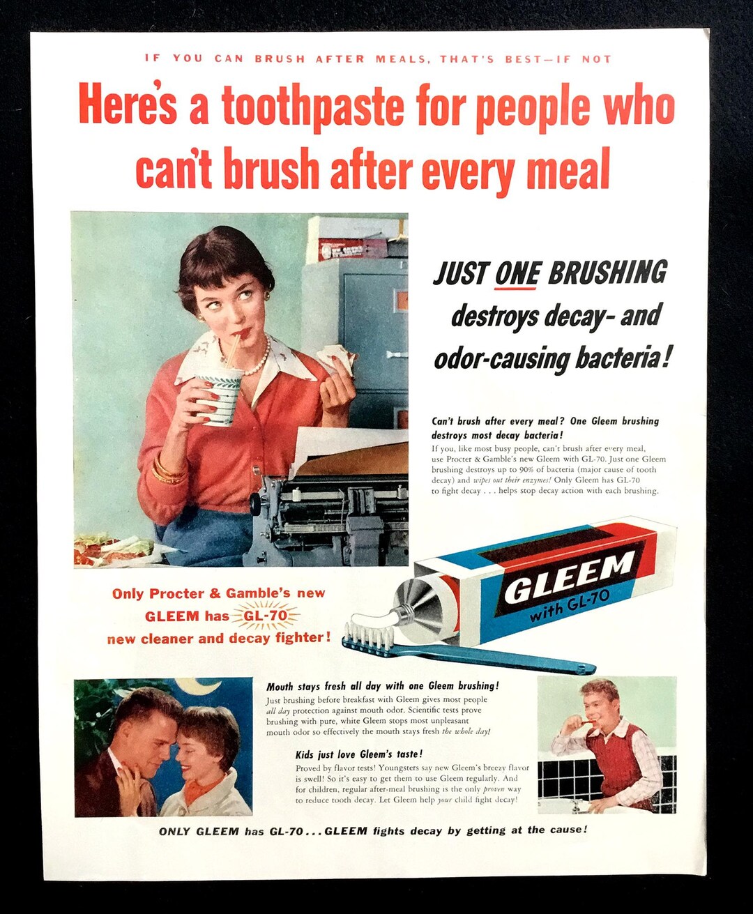 1955 Gleem Toothpaste Vintage Ad, Advertising Art, Magazine Ad, Print ...