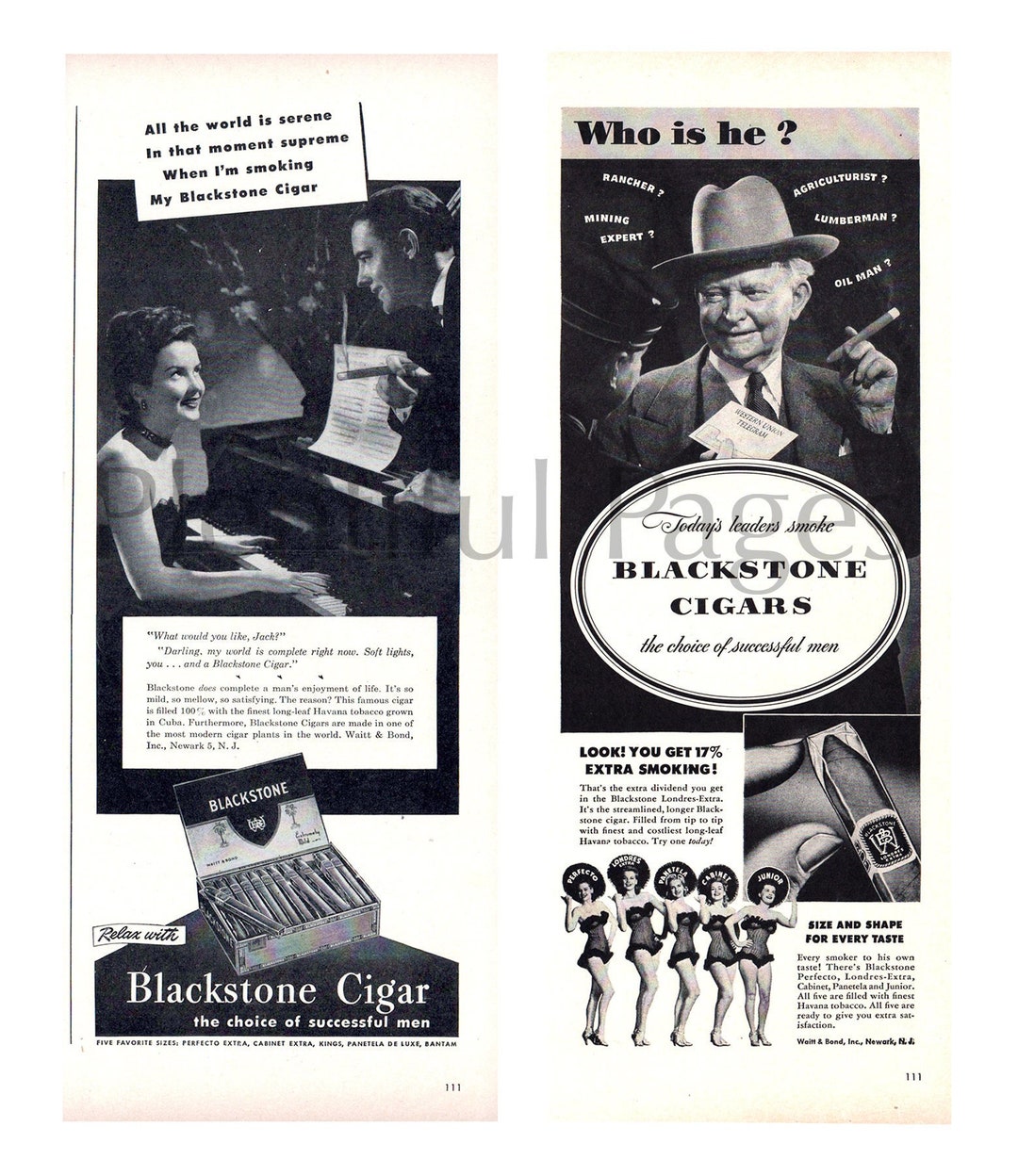 1940's Blackstone Cigars Vintage Ads, Set of Two, Advertising Art ...