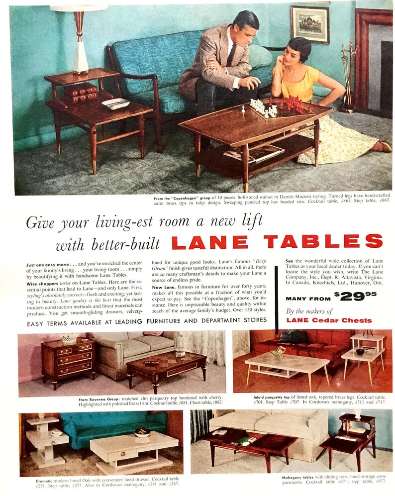 1955 Lane Tables Vintage Print Ad, Mid-century Modern Advertising Art ...