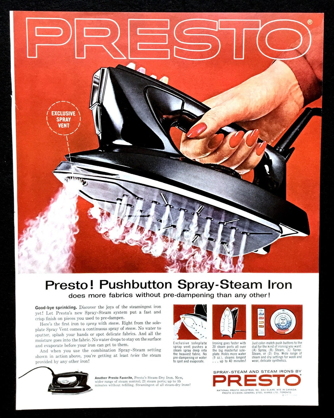 1963 Presto Steam Iron Ad, Vintage Magazine Print - Etsy