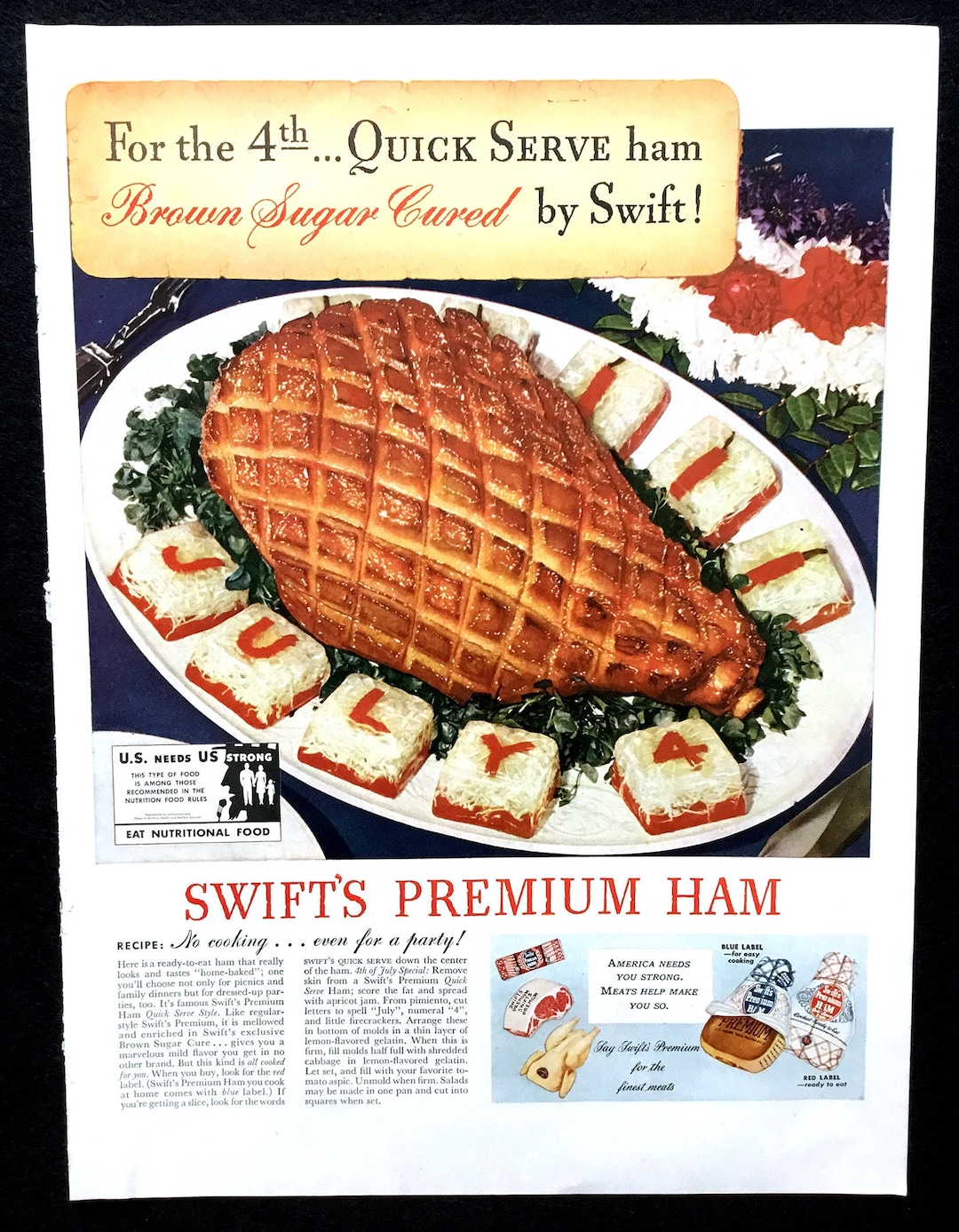 1942 Swift's Premium Ham Vintage Ad, Advertising Art, Magazine Ad, July ...