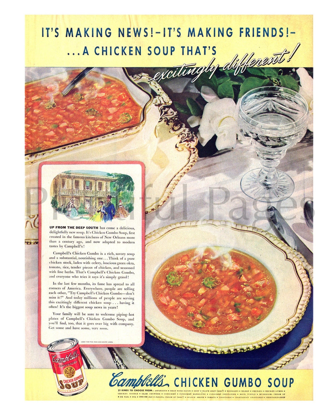 1942 Campbell's Chicken Gumbo Soup Vintage Ad, Advertising Art, New ...