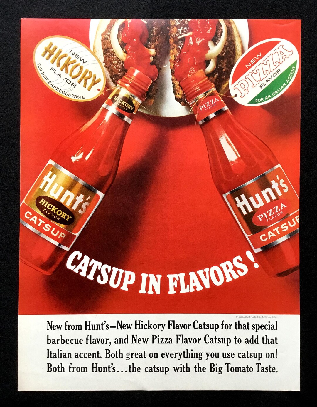 1965 Hunt's Catsup Ad, Pizza & Hickory Flavors, Kitchen Decor - Etsy