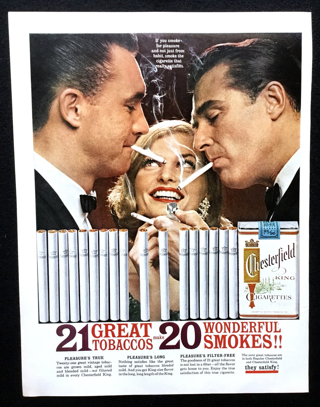 1960's Chesterfield Cigarettes Vintage Ad, Advertising Art, Magazine Ad ...