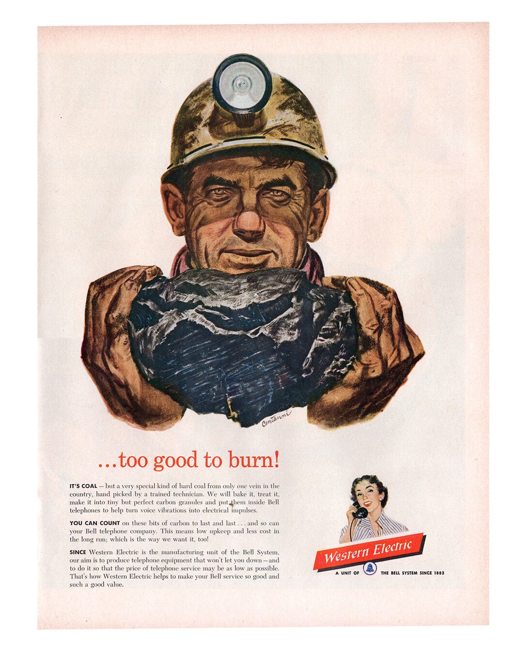 1954 Western Electric Ad, Coal Miner, Vintage Magazine Print - Etsy
