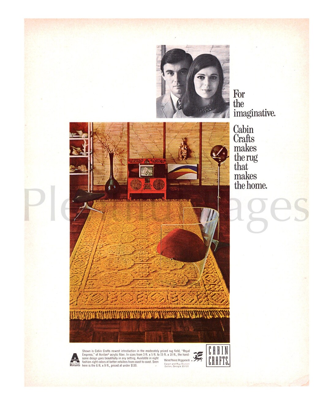 1968 Cabin Crafts Rug Vintage Ad, Advertising Art, 1960's Decor ...