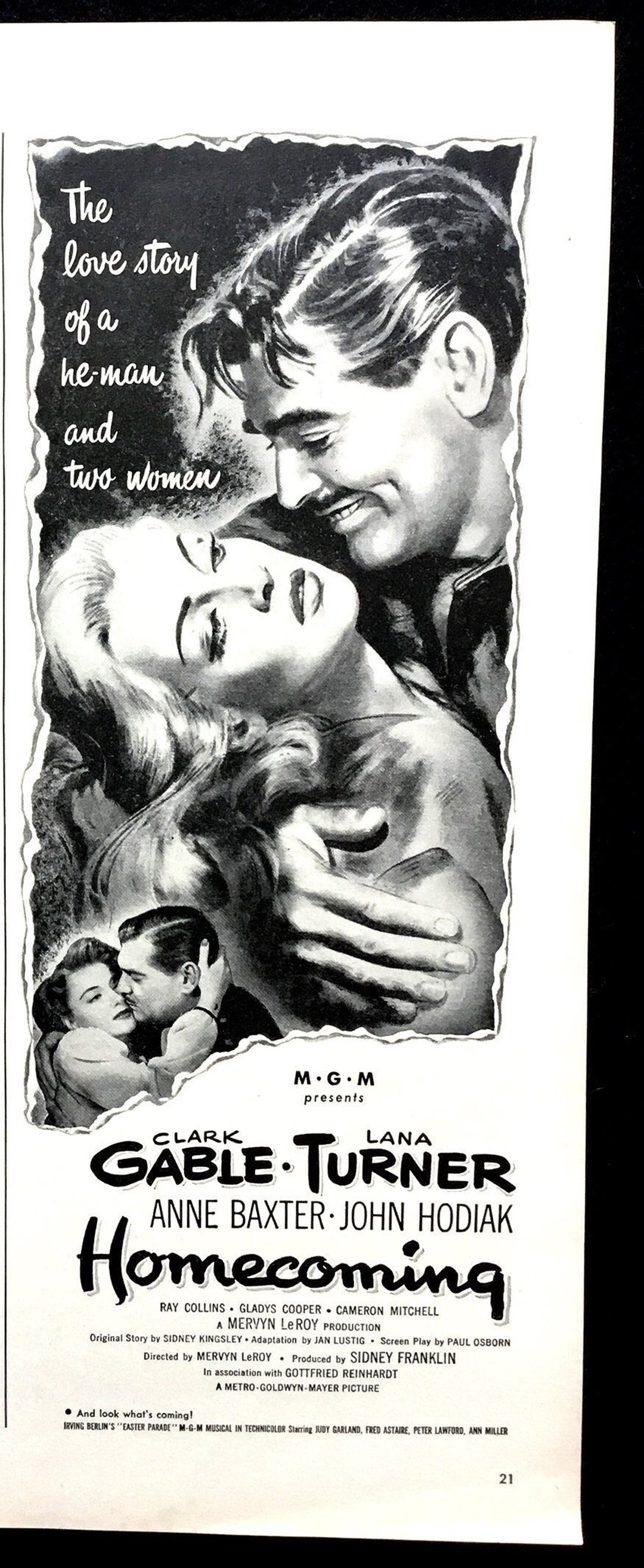 1948 "homecoming" Vintage Movie Ad, Advertising Art, Clark Gable ...