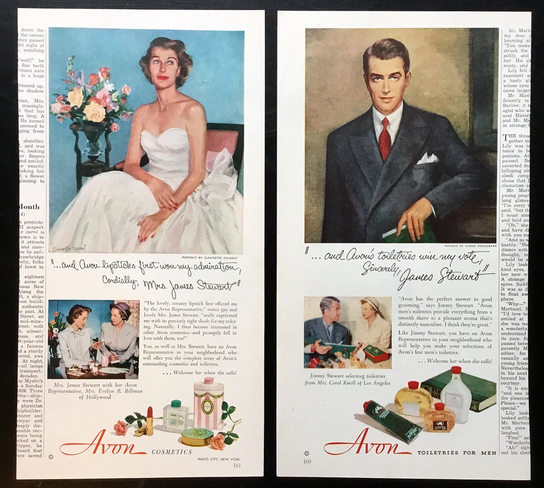 1950's Avon Cosmetics Vintage Ads, Set of Two, Jimmy Stewart ...