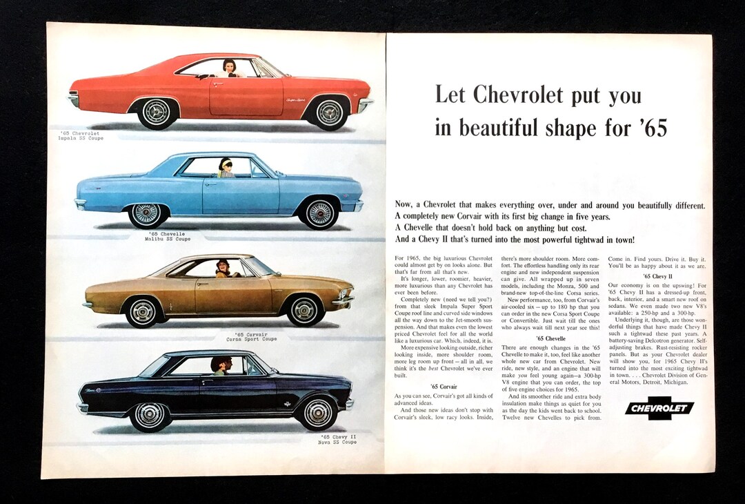 1965 Chevrolet Vintage Ad, Advertising Art, Corvair, Magazine Ad, Print ...