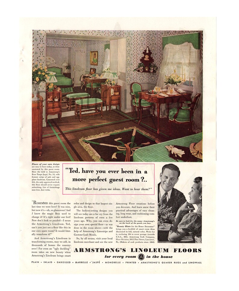 1939 Armstrong Linoleum Floors Vintage Ad 1930's Decor - Etsy
