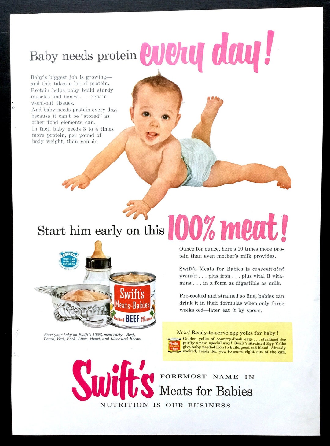 1950s Swift's Meats for Babies Ad, Vintage Magazine Print - Etsy