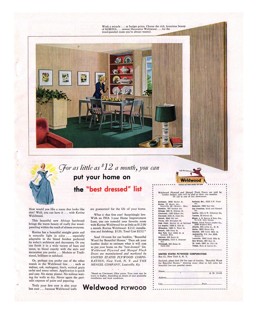 1948 Weldwood Plywood Vintage Ad, Advertising Art, 1940's Decor ...