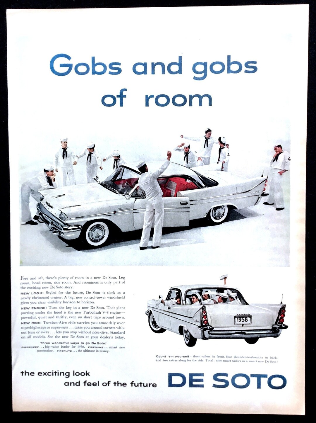 1958 Desoto Vintage Ad, Advertising Art, Magazine Ad, Sailors, Print Ad ...