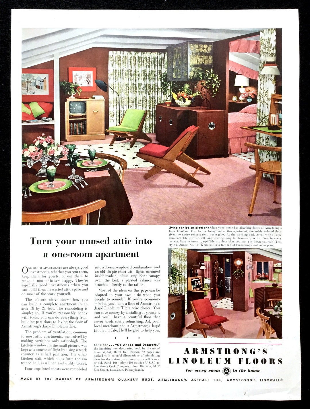 1940's Armstrong's Linoleum Floors Vintage Ad, 1940's Decor ...