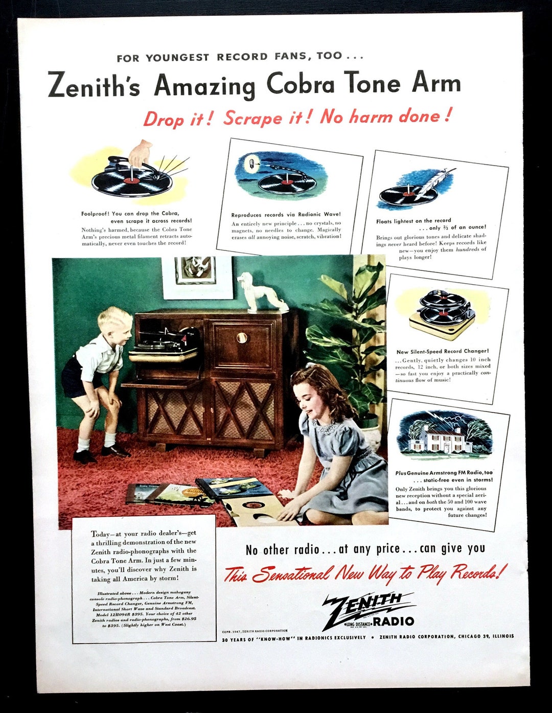 1947 Zenith Radio-phonograph Vintage Ad, Advertising Art, Record Player ...
