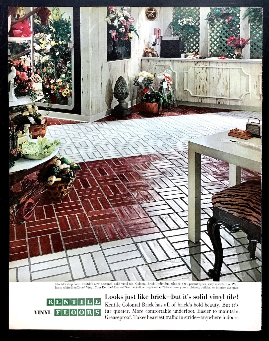 1967 Kentile Vinyl Floors Ad, Brick Tile Design, 1960s Decor - Etsy