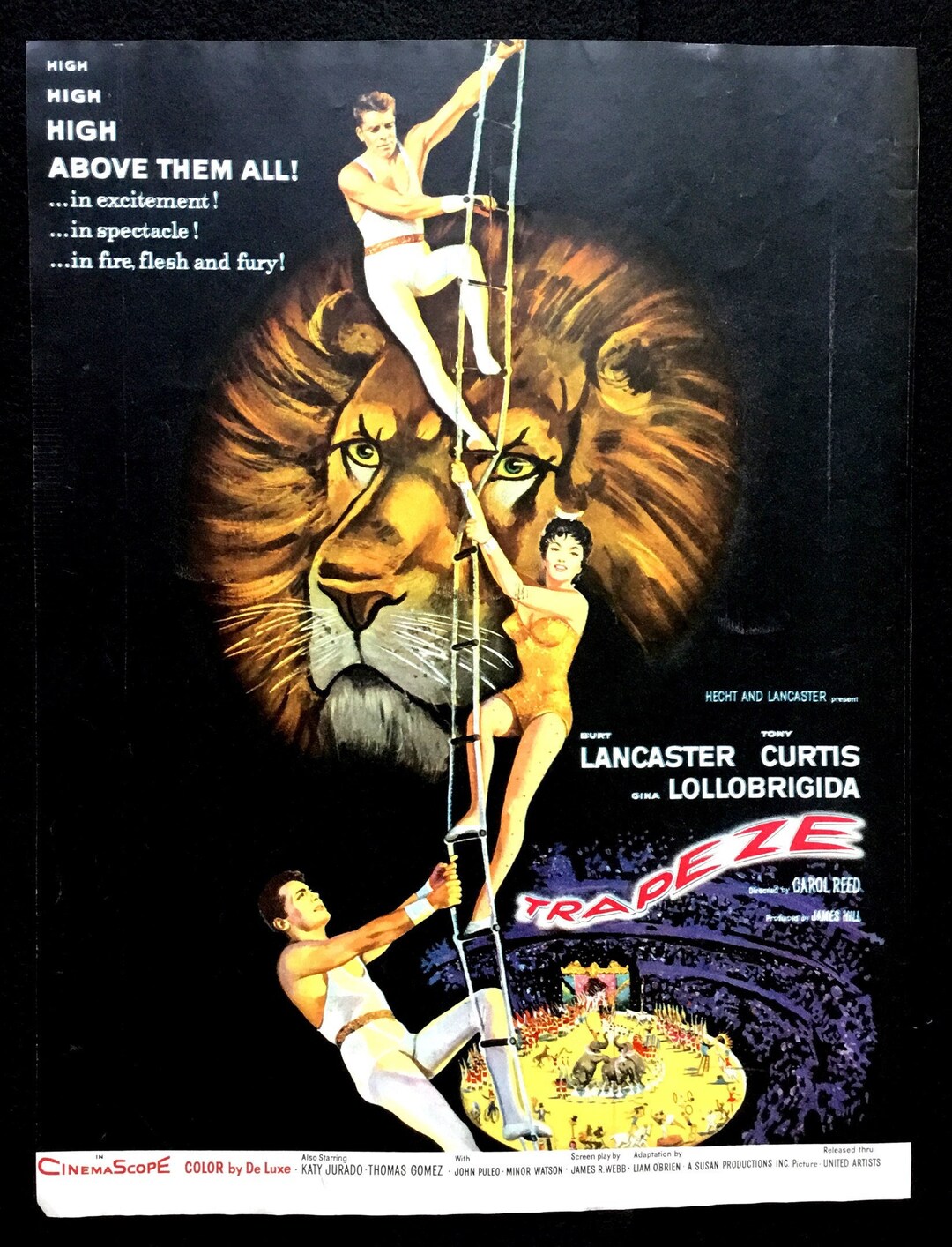1956 "trapeze" Movie Ad, Tony Curtis & Burt Lancaster, Vintage Magazine ...