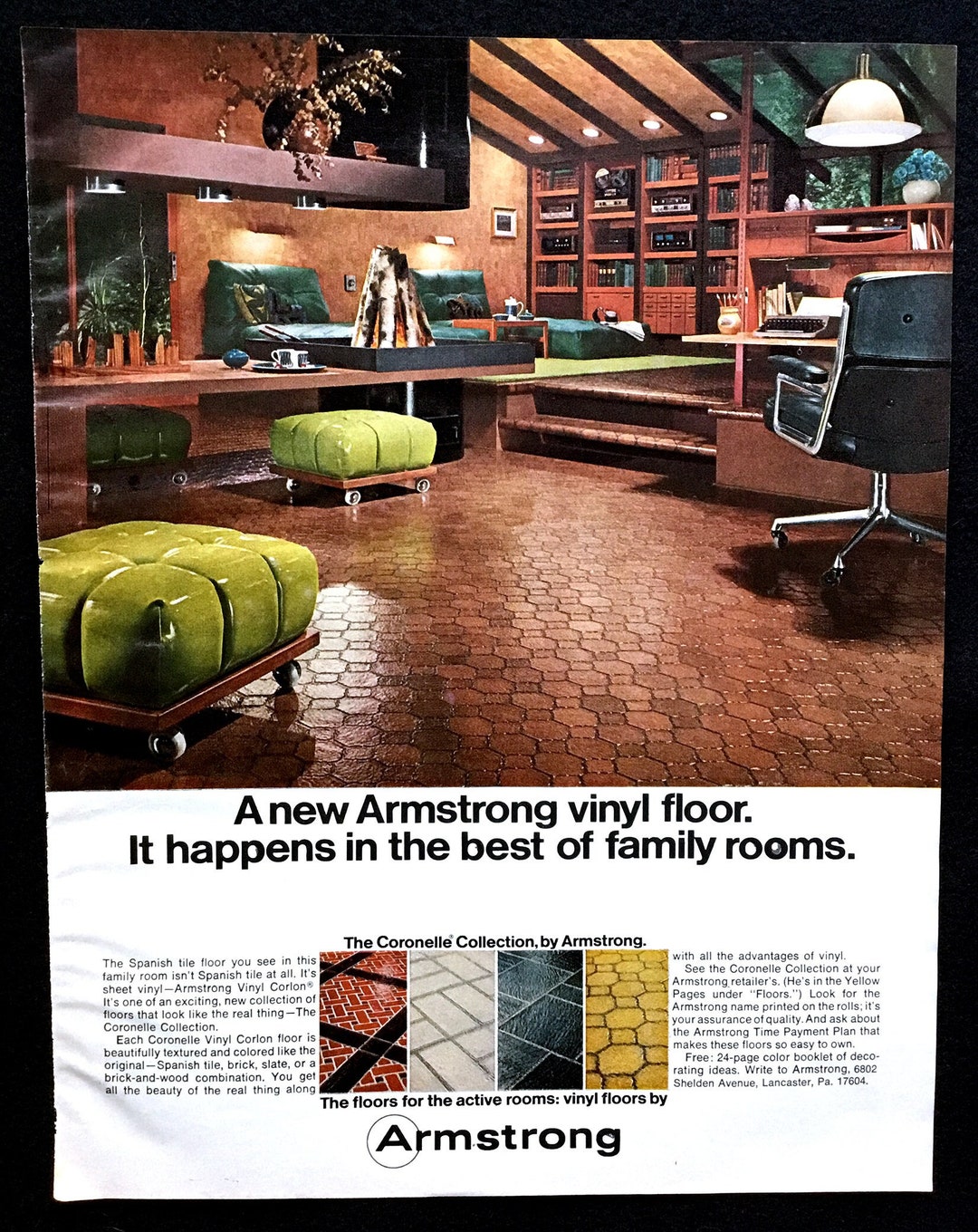 1968 Armstrong Vinyl Flooring Vintage Ad, Advertising Art, Mid Century ...