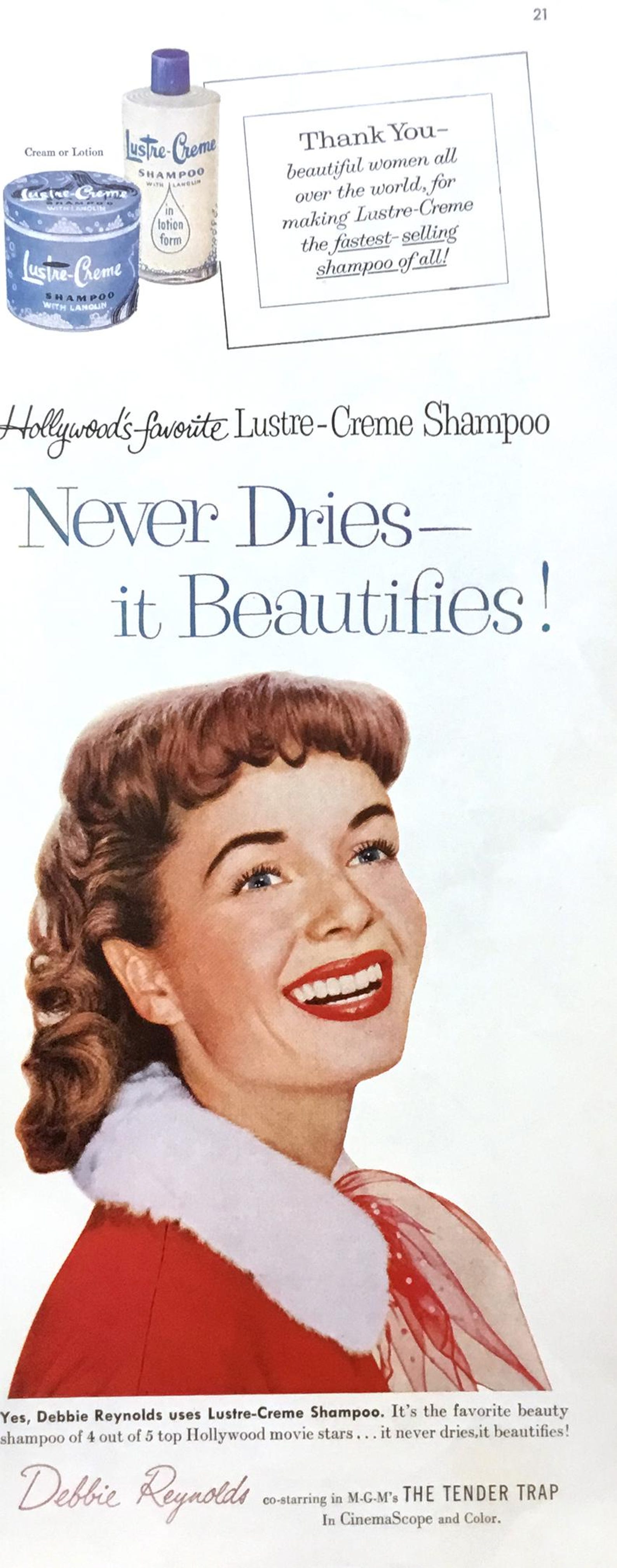 1950s Lustre-creme Shampoo Ad, Debbie Reynolds, Vintage Print - Etsy