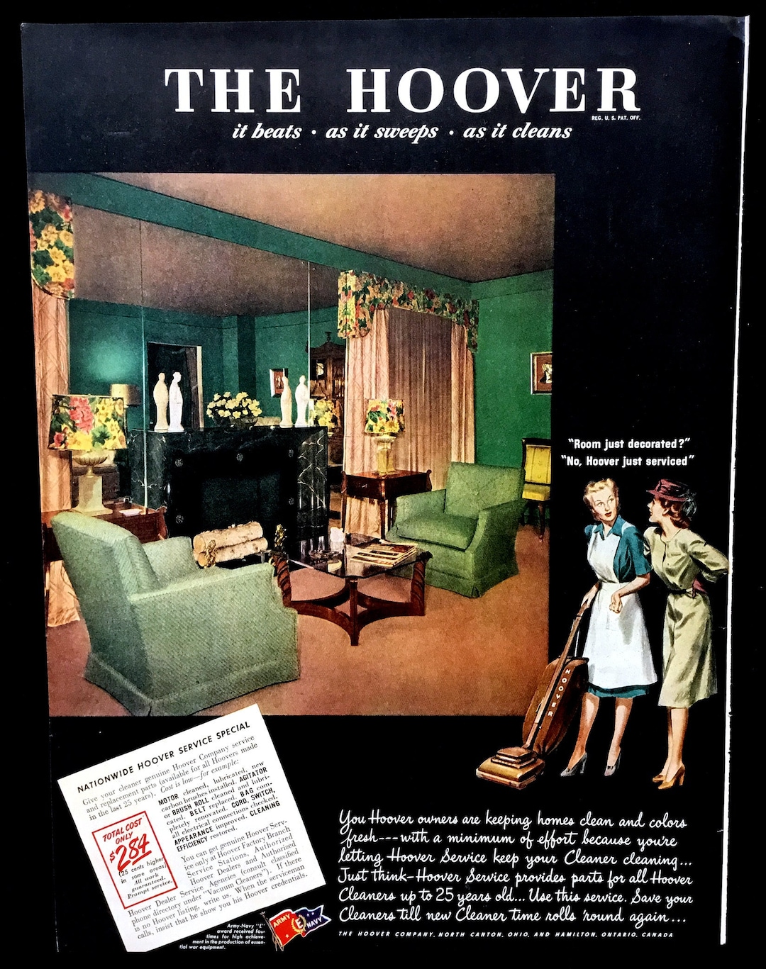 1945 Hoover Vacuum Cleaner Vintage Ad, Advertising Art, Magazine Ad ...
