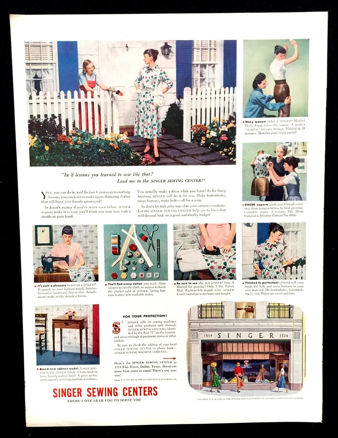 1948 Singer Sewing Centers Vintage Ad, Advertising Art, Magazine Ad ...