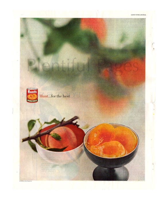 1960 Hunt's Vintage Ad Canned Peaches Advertising Art | Etsy
