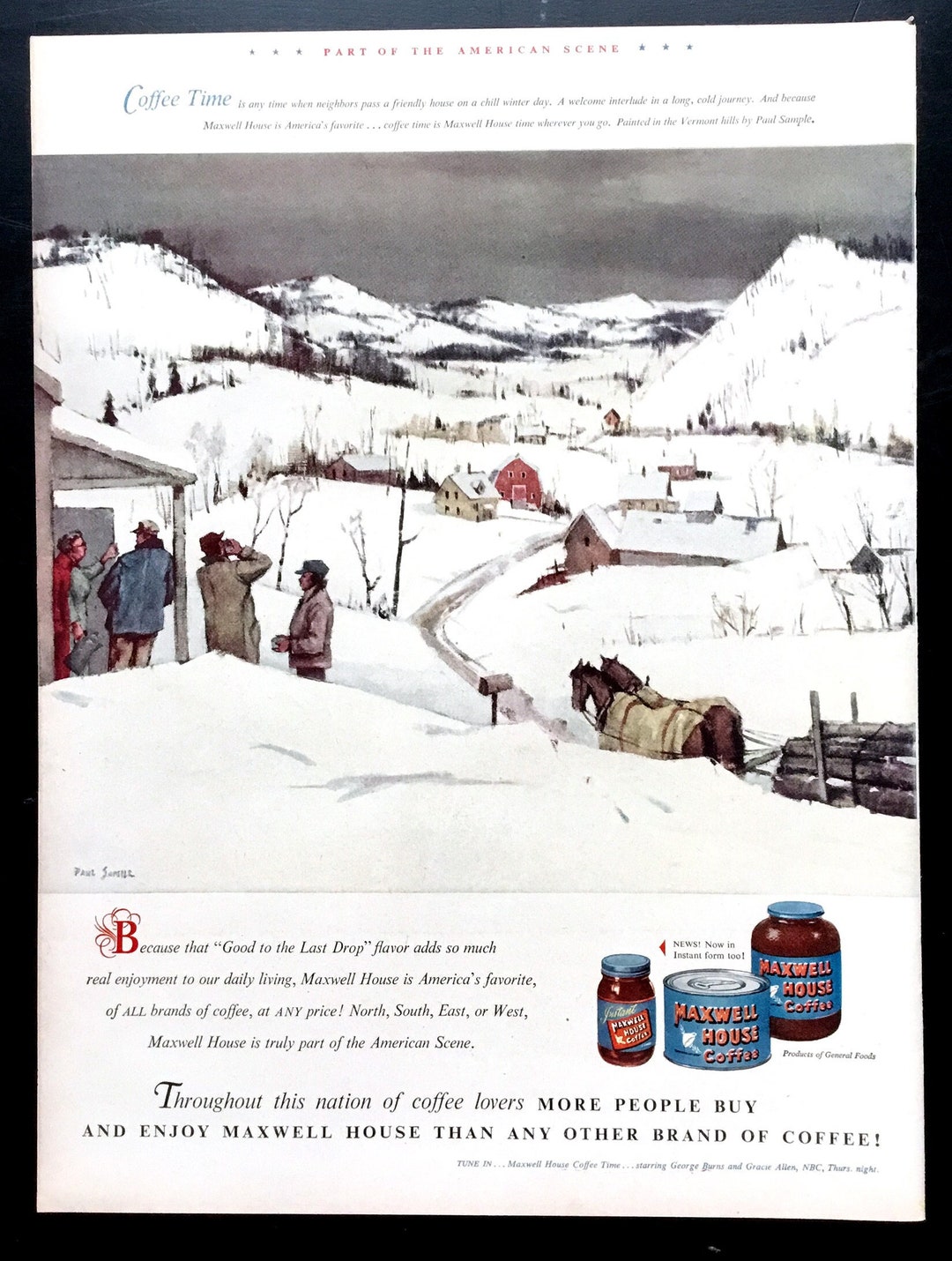 1948 Maxwell House Coffee Ad, Vermont Winter Scene, Vintage Print - Etsy