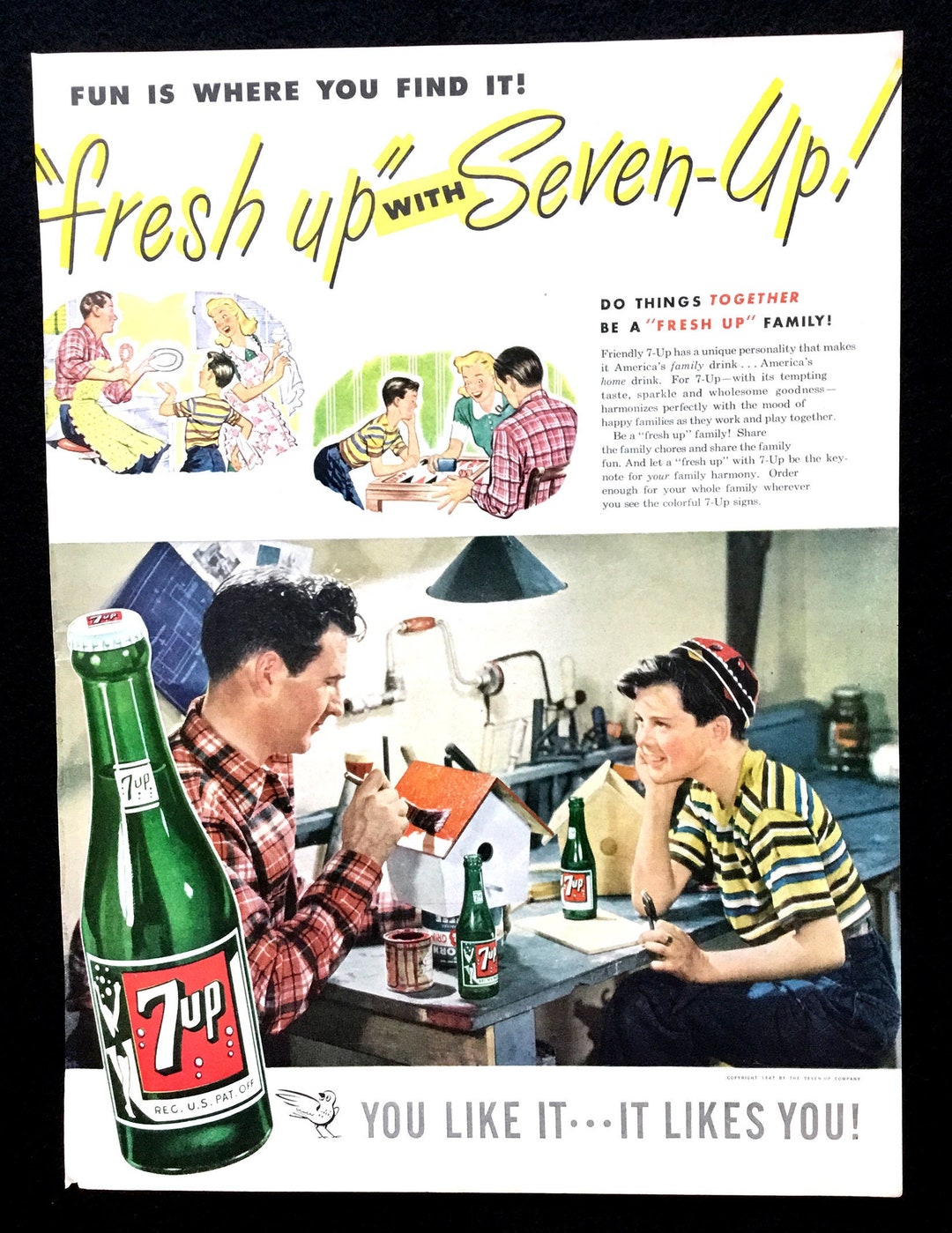 1947 7up Vintage Ad, Advertising Art, Soda, Magazine Ad, Print Ad ...