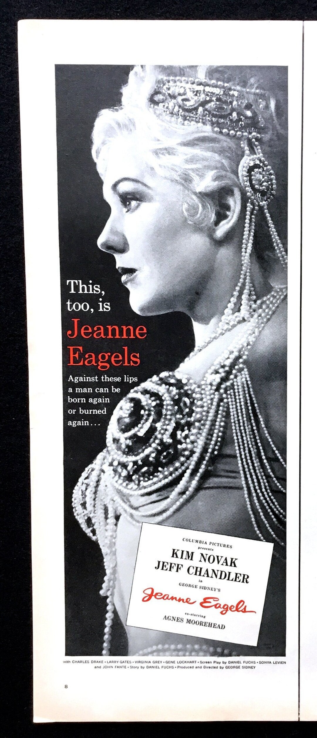 1957 "jeanne Eagles" Movie Ad, Kim Novak, Vintage Magazine Print - Etsy