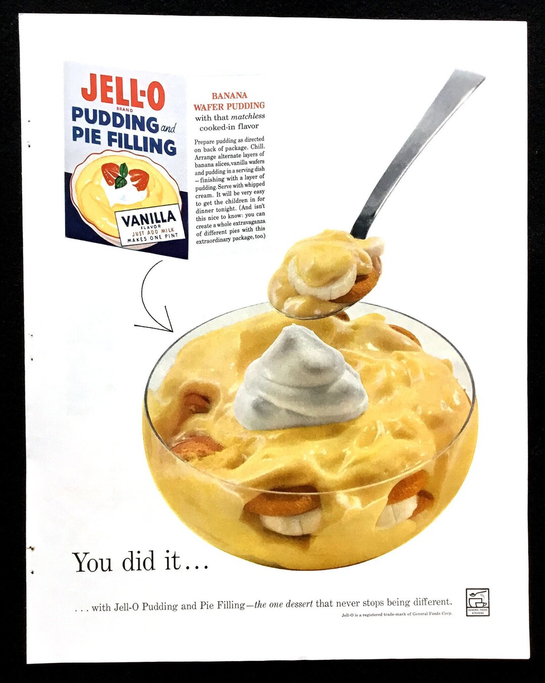 1960's Jell-o Pudding Vintage Ad, Advertising Art, Magazine Ad, Dessert ...