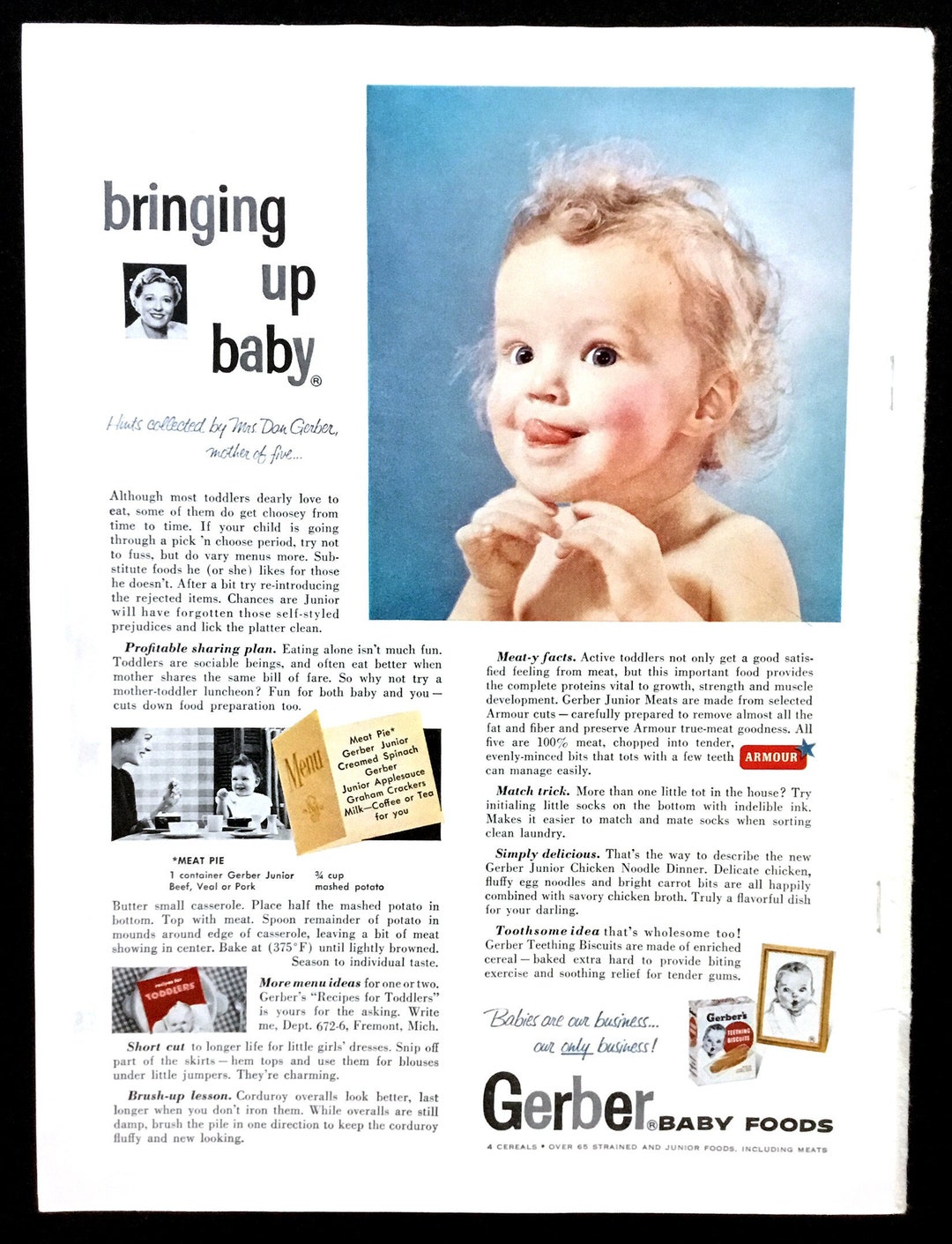 1956 Gerber Baby Food Vintage Ad, Advertising Art, Print Ad, Baby ...
