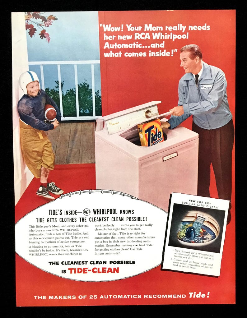 1956 RCA Whirlpool Washer & Tide Ad, Vintage Magazine Print - Etsy