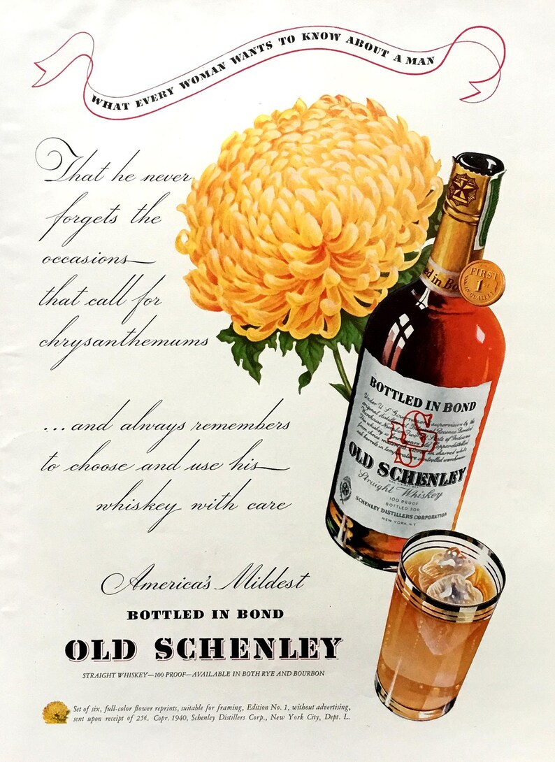 1940s Old Schenley Whiskey Ad, Vintage Bar Decor - Etsy