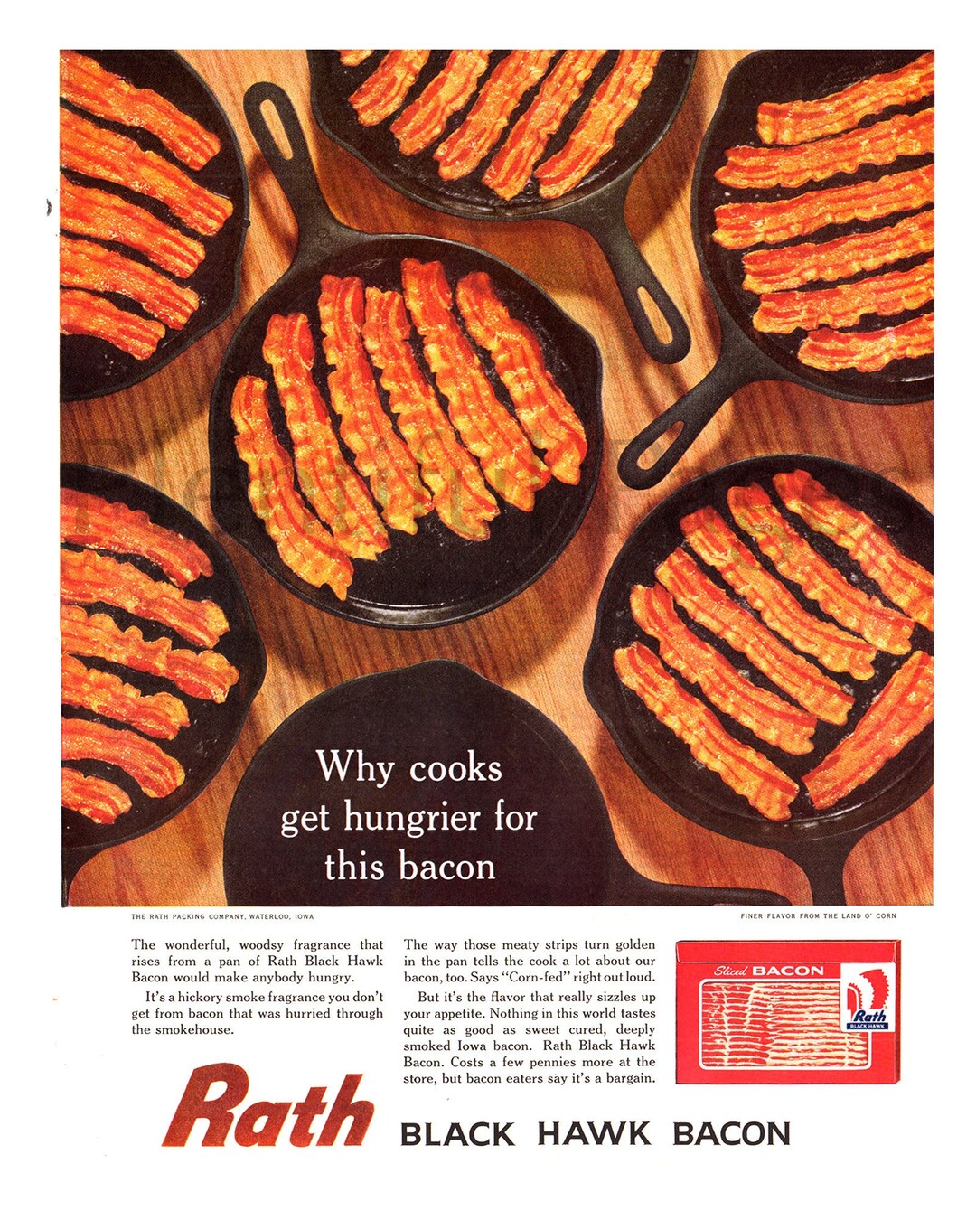 1962 Rath Black Hawk Bacon Vintage Ad, Arte publicitario, Página de ...