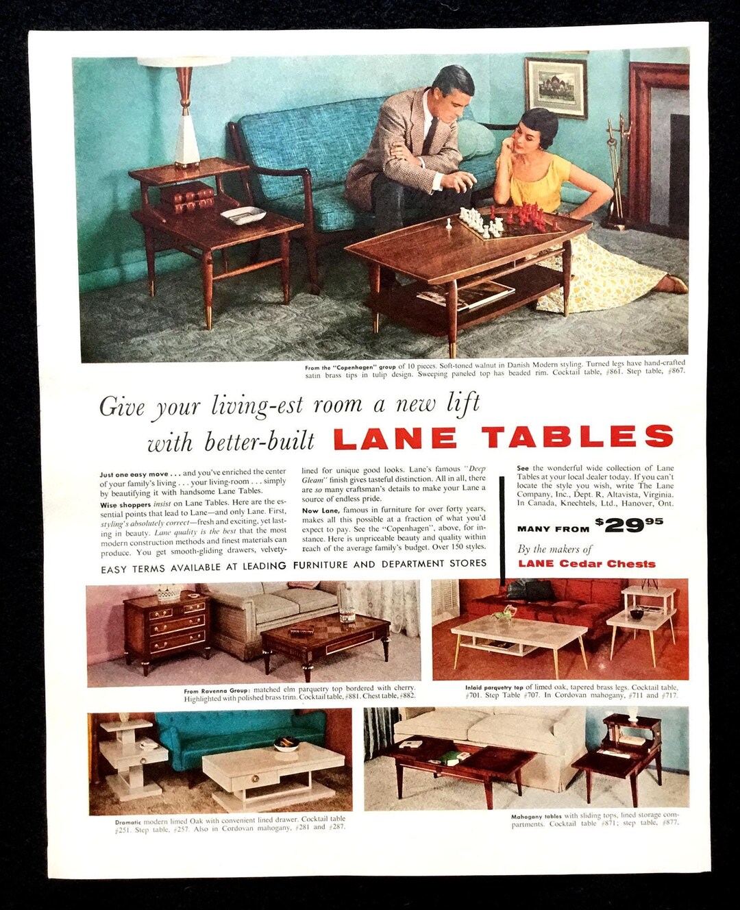 1955 Lane Tables Vintage Print Ad, Mid-century Modern Advertising Art ...