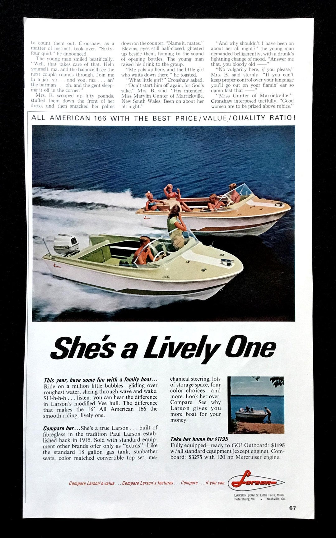 1960's Larson Boats Vintage Ad, Advertising Art, Magazine Ad, Motor ...