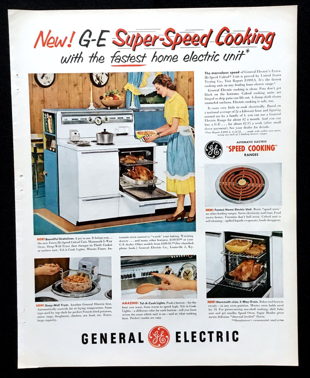 1950's General Electric Range Vintage Ad, Advertising Art, Magazine Ad ...