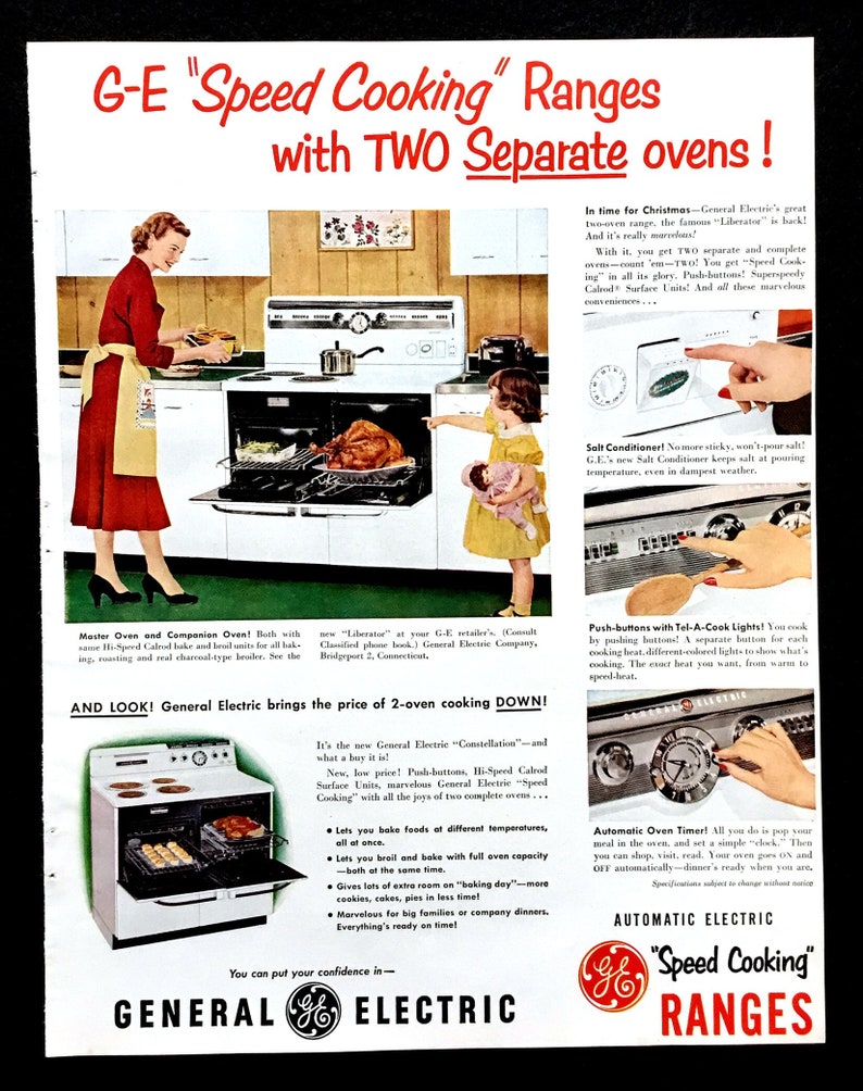 1951 General Electric Range Ad, Retro Kitchen Decor - Etsy
