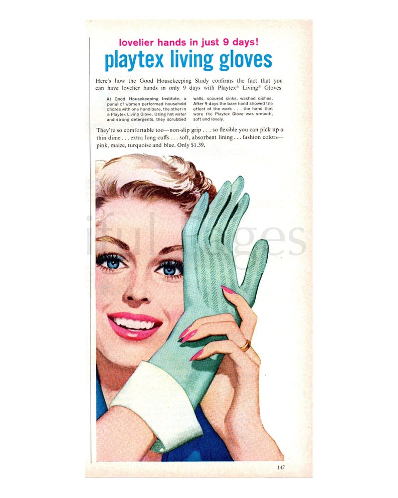 1964 Playtex Living Gloves Vintage Ad, Advertising Art, Rubber Gloves ...
