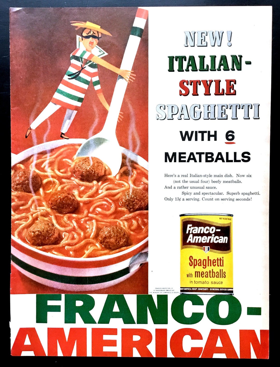 1957 Franco-american Spaghetti With Meatballs Vintage Ad, Advertising ...