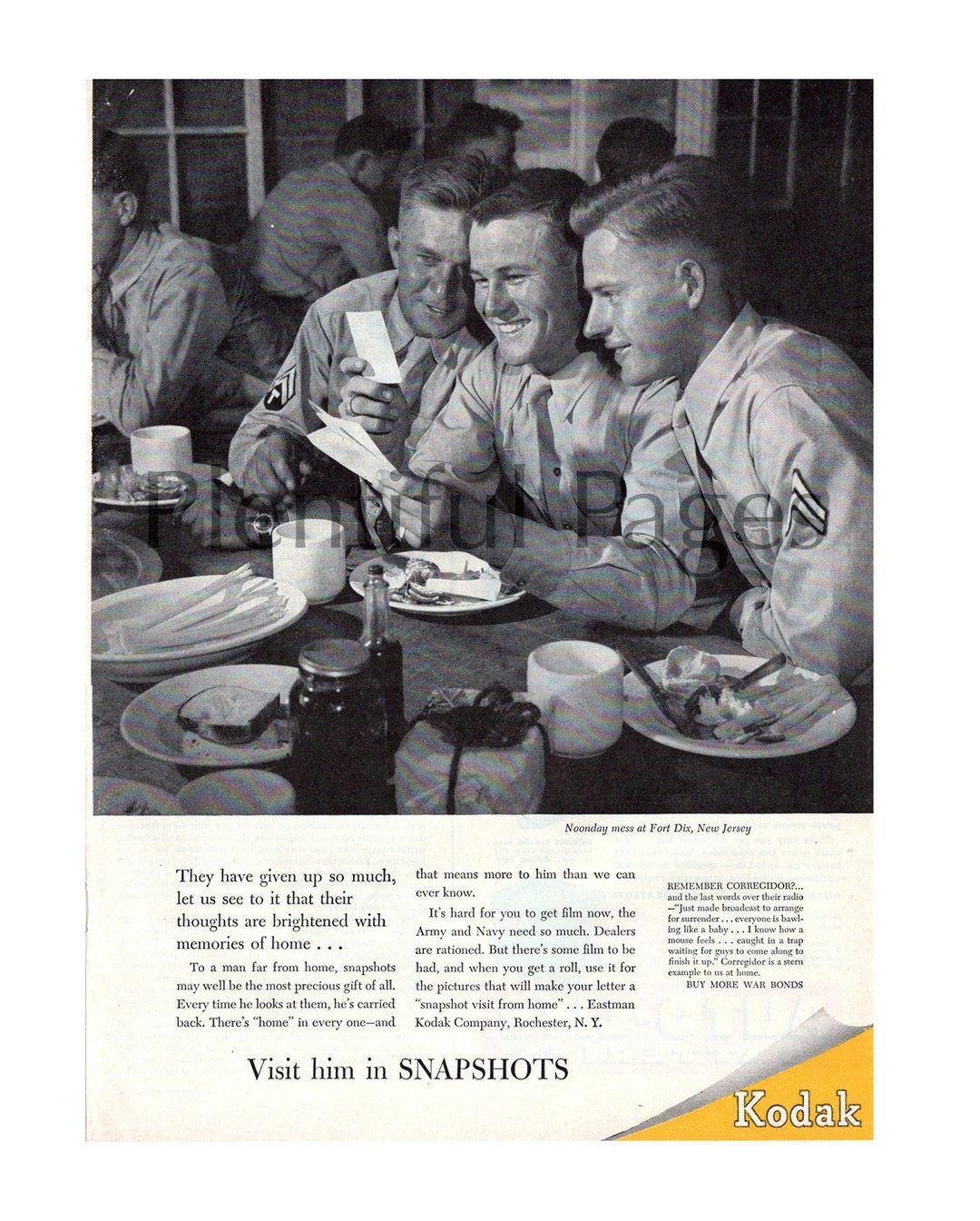 1943 Kodak Ad, WWII Soldiers, Fort Dix Mess Hall, Vintage Magazine ...
