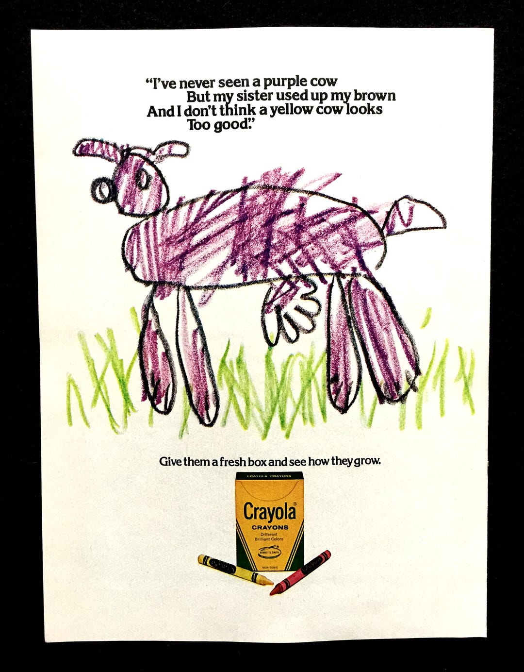 1970s Crayola Ad, Purple Cow Art, Vintage Magazine Print - Etsy