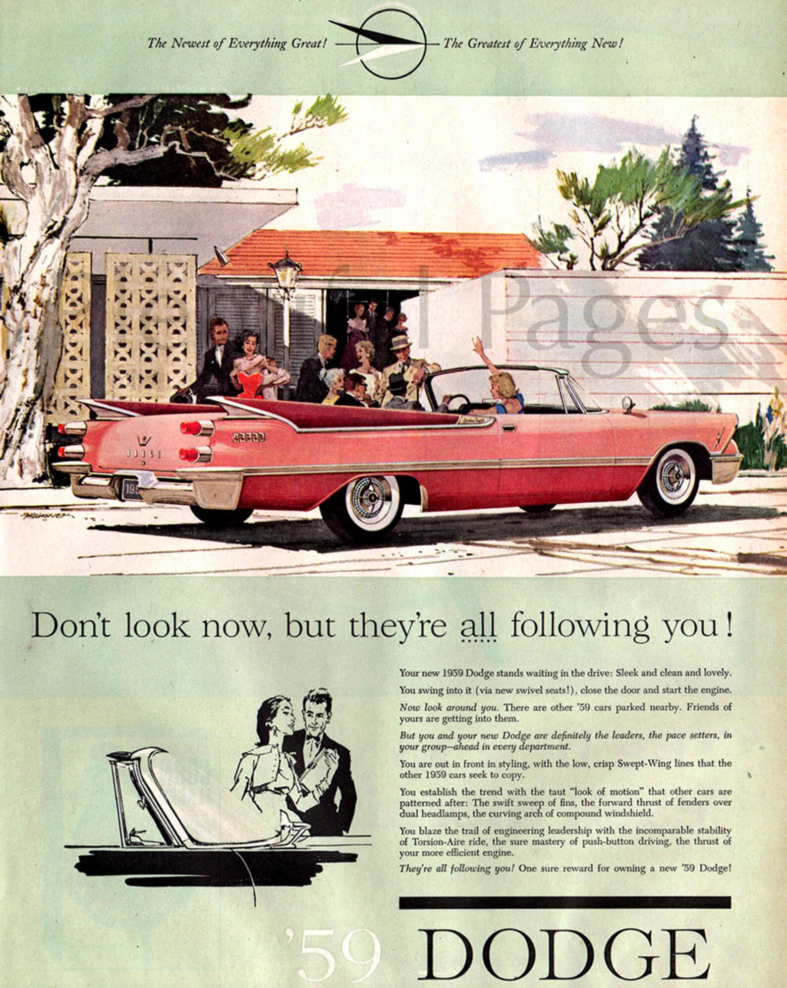 1959 Dodge Car Ad, Retro Automotive Illustration, December 1958 Life ...