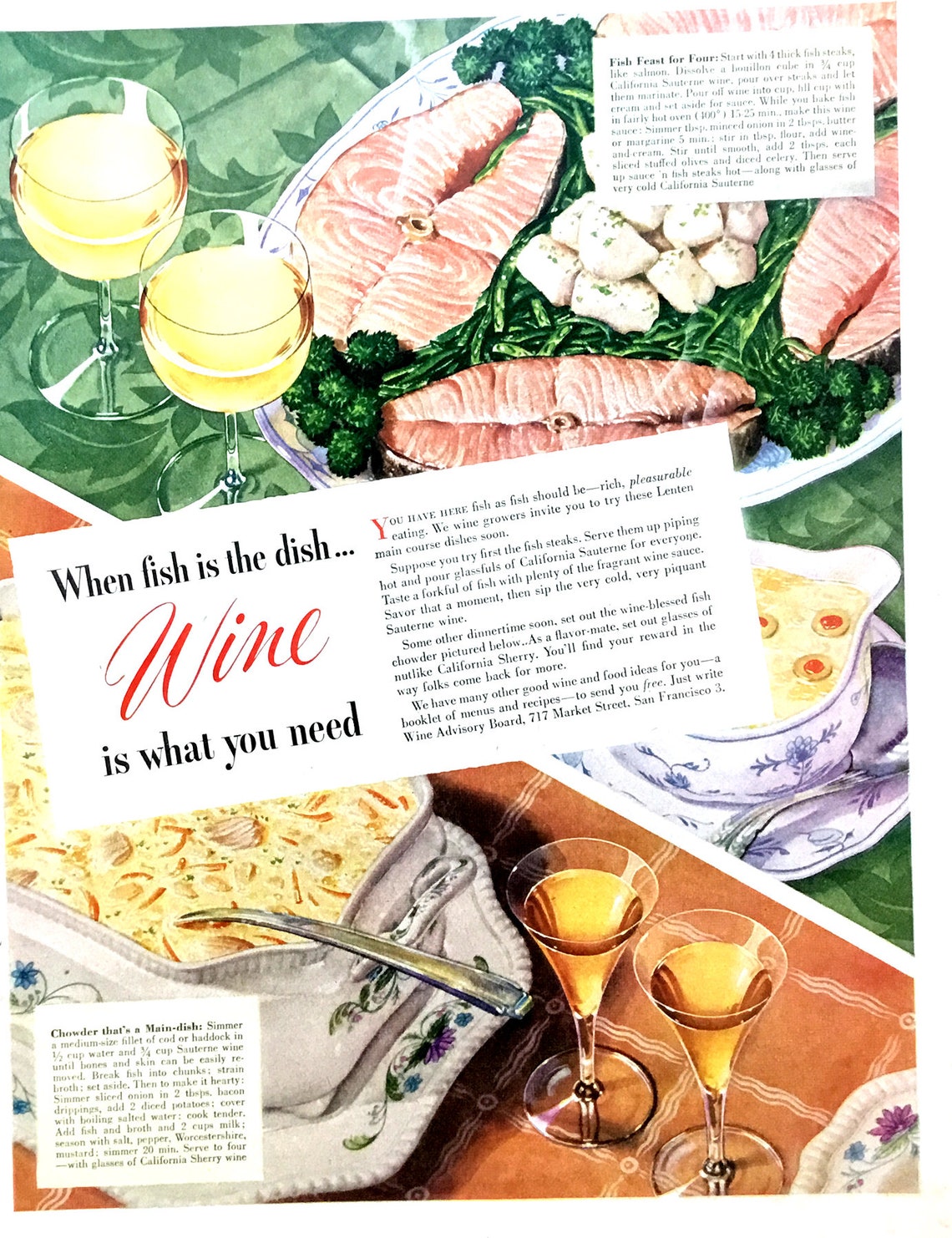 1947 Wine Advisory Board Vintage Ad, Advertising Art, Magazine Ad ...
