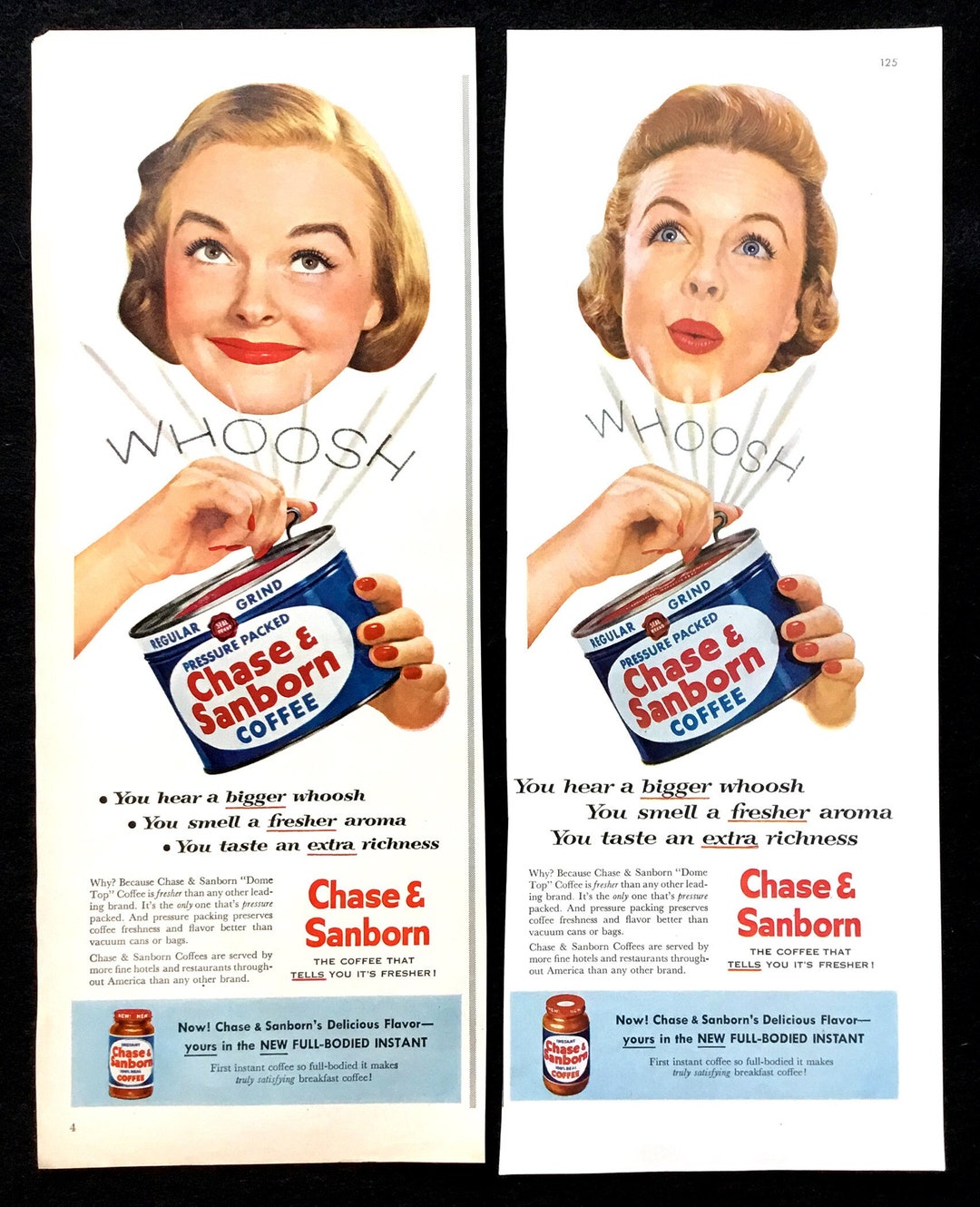 1950's Chase & Sanborn Coffee Vintage Ads, Set of Two, Advertising Art ...