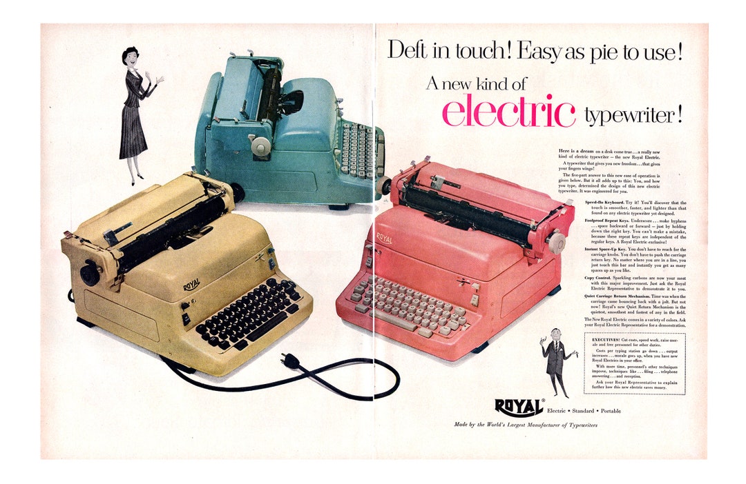 1954 Royal Electric Typewriter Ad, Vintage Magazine Print - Etsy